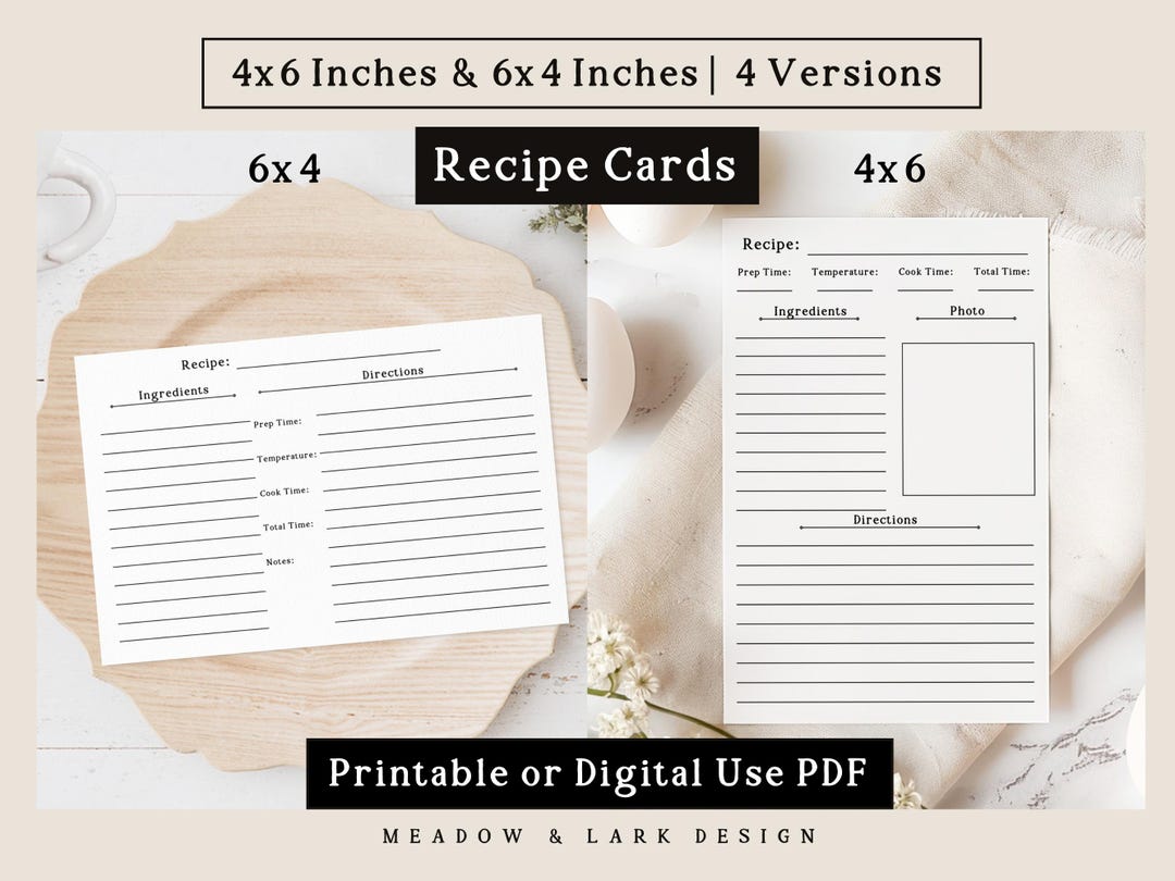 Printable Handwritten Recipe Cards for Recipe Box, Recipe Keepsake for ...