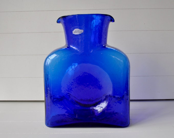 Vintage Cobalt Blue Blenko Glass Carafe Decanter Vase/hand Blown Double ...
