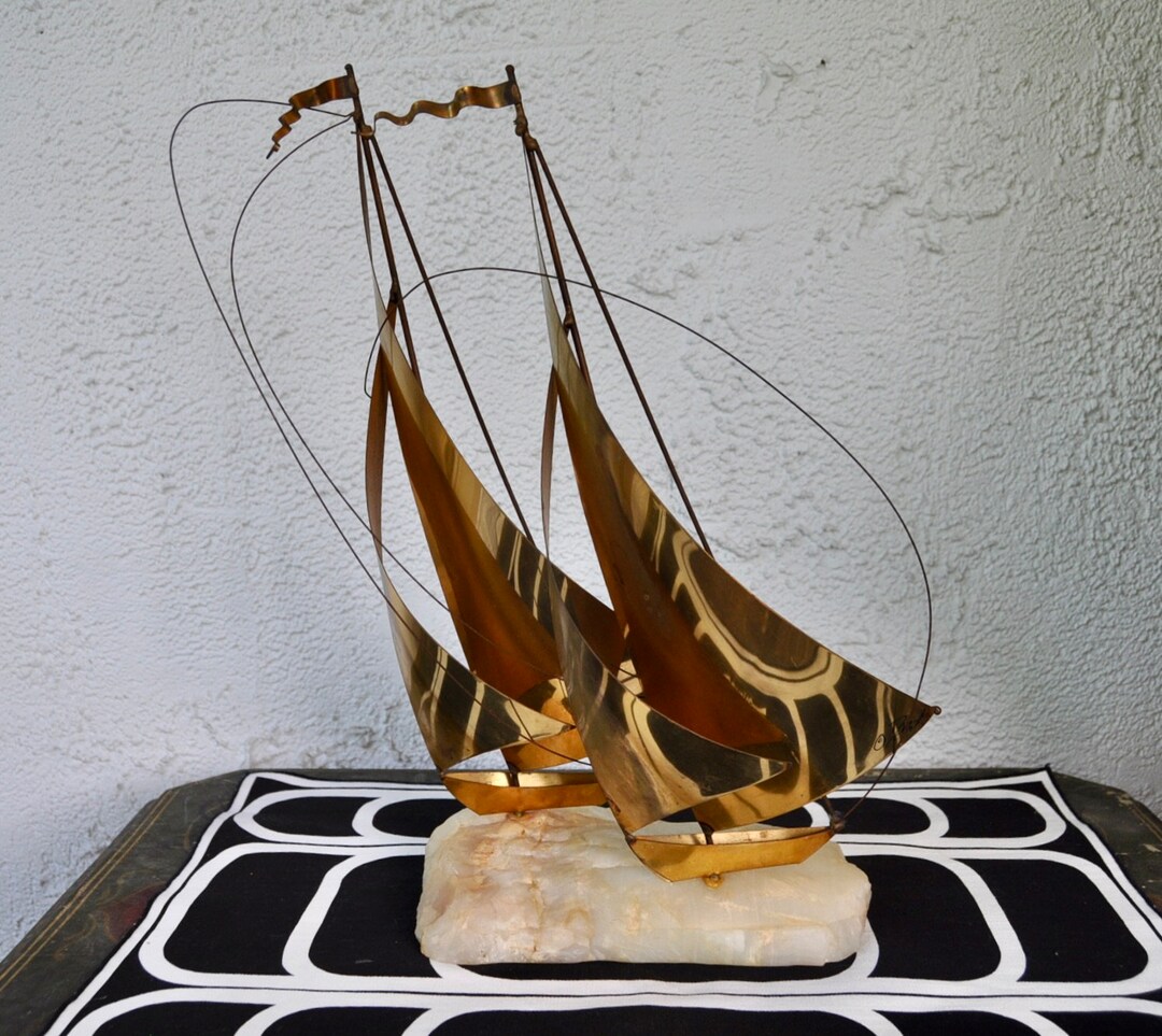 Vintage 70s Brutalist Jere De Mott Double Sail Boat Sculpture W ...