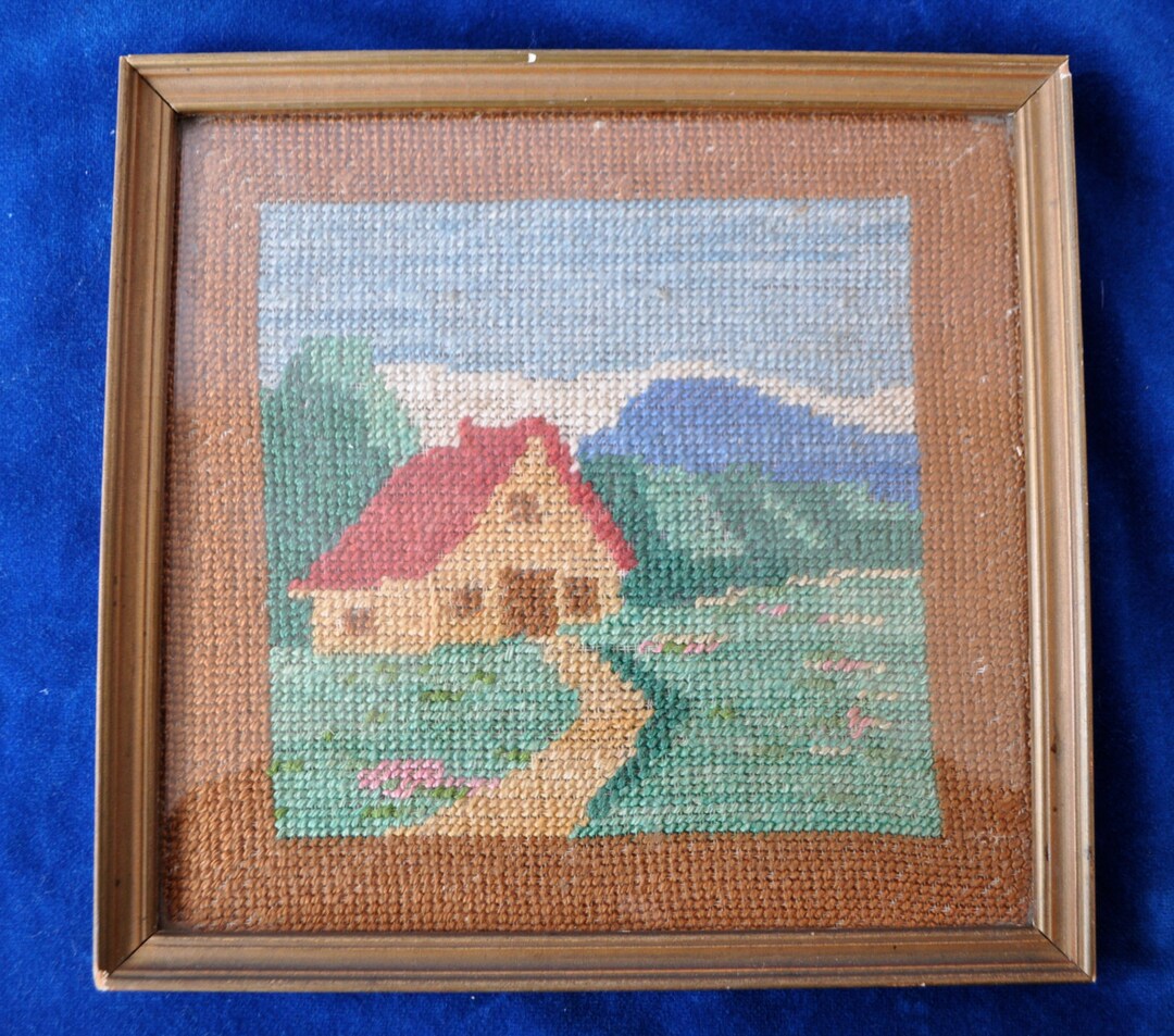 Vintage Needlepoint Country Landscape/rustic Wall Decor/italian ...
