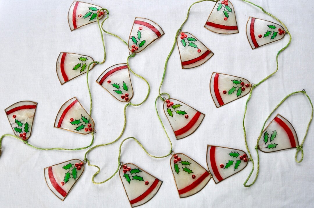 Vintage Capiz Shell Christmas Bells Garland Bunting/string of Capriz ...