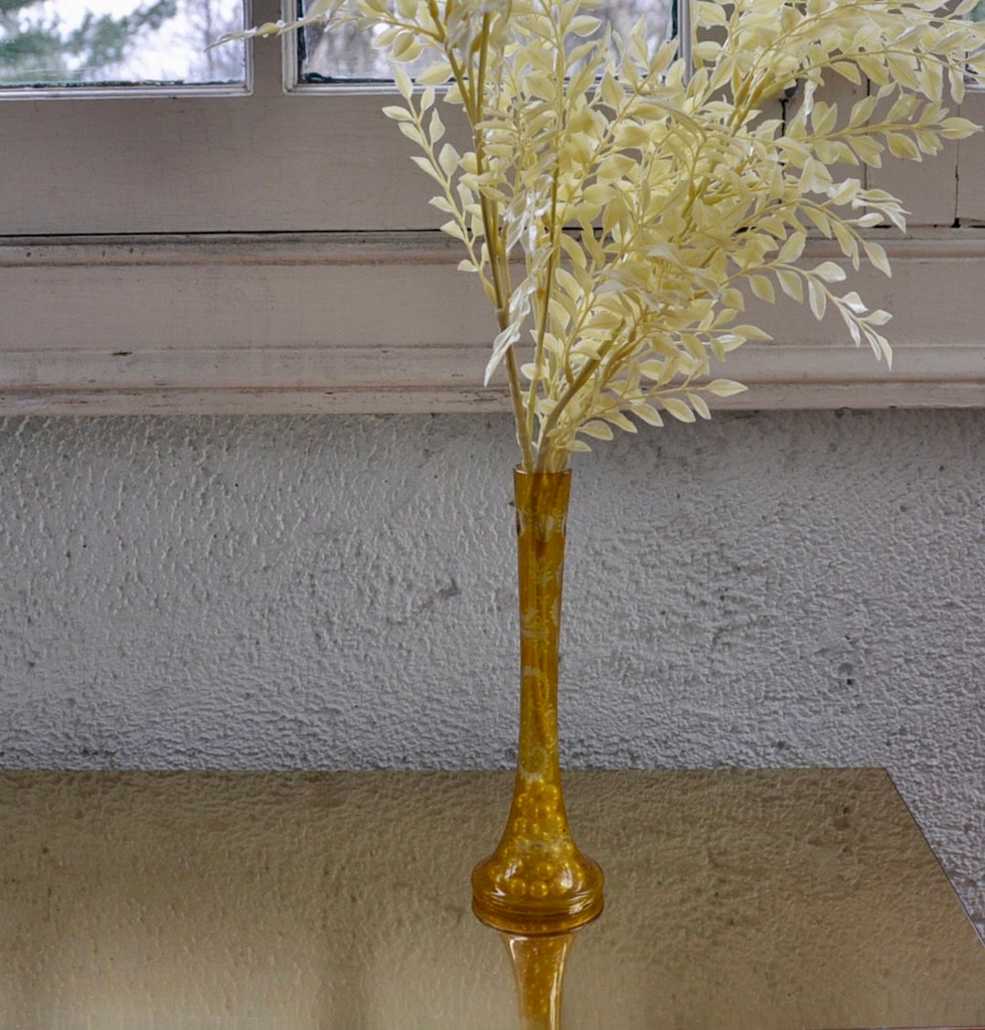 Antique Etched Blown Glass Bud Vase/romantic Edwardian Long Neck Vase/w ...