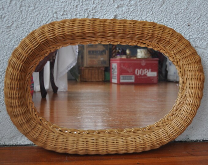 Vintage Cottage Chic Wicker Mirror Wall Hanging Hanging Mirror Home ...