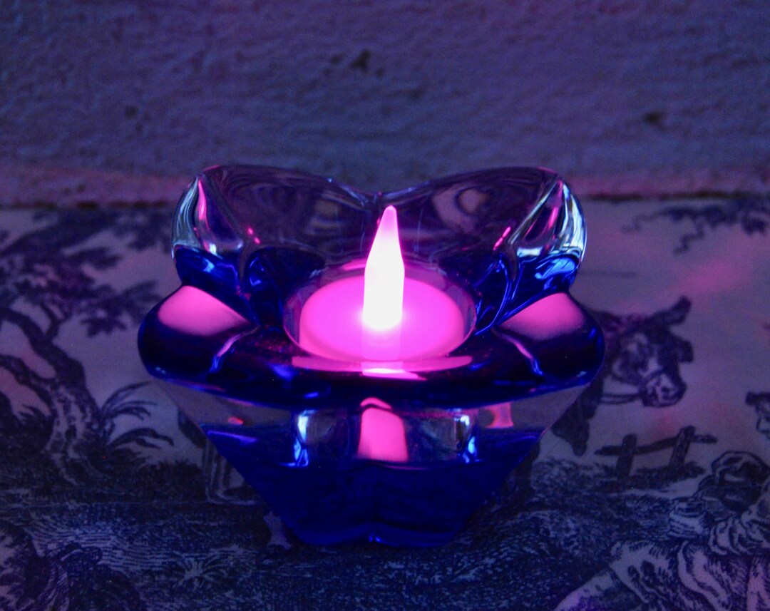 Vintage Orrefors Blue Crystal Candle Holder: Flower Petal Tea Light - Etsy