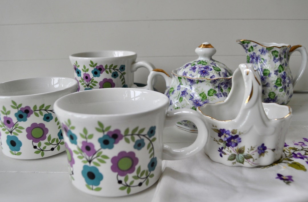 Violet Love Vintage Floral China Tea Set for 3/3 Tea Cups & Saucers ...
