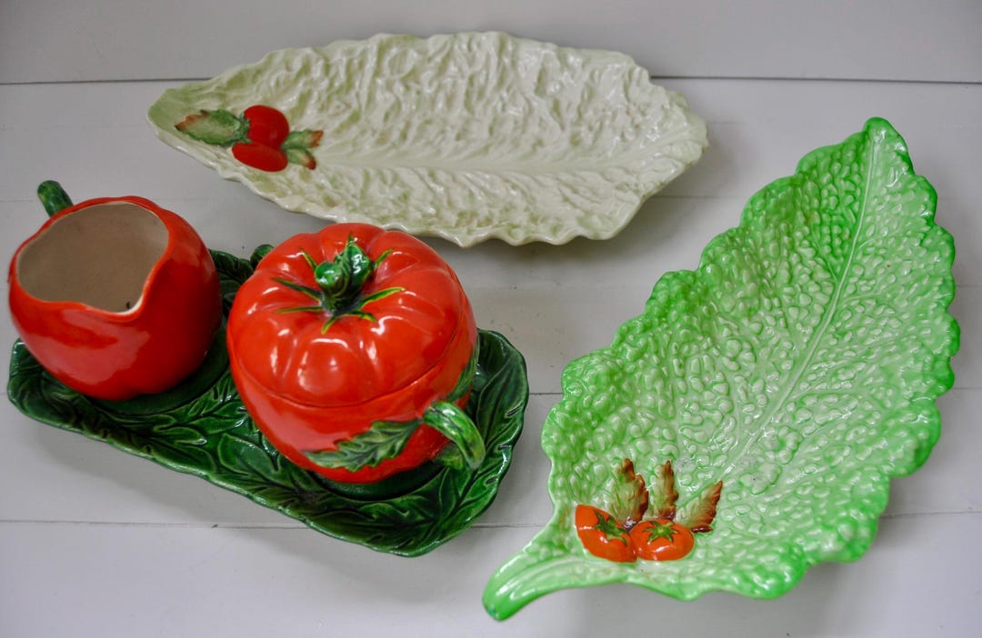 Group of Tomato Dishes/2 Vintage Carlton Ware Pottery Cabbage Leaf ...