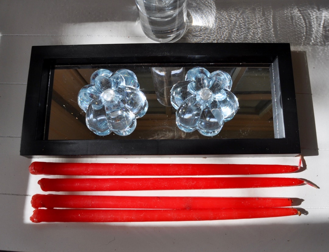 Pair of Vintage Scandinavian Crystal Candleholders/sparkling Sculptural ...