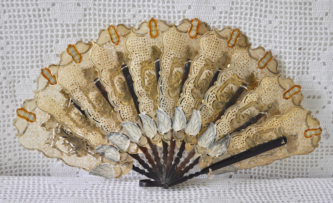 Antique Dutch Indonesian Hand Fan on Vellum C. 1850s | Etsy