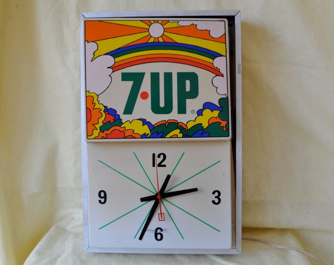 7 up Wall Clock. Vintage 1970s. Mod Peter Max Graphics. Light up Dial ...
