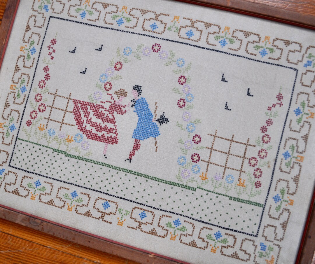 Hand Embroidered Courtship Wall Art/vintage 1960s/courting Couple in ...