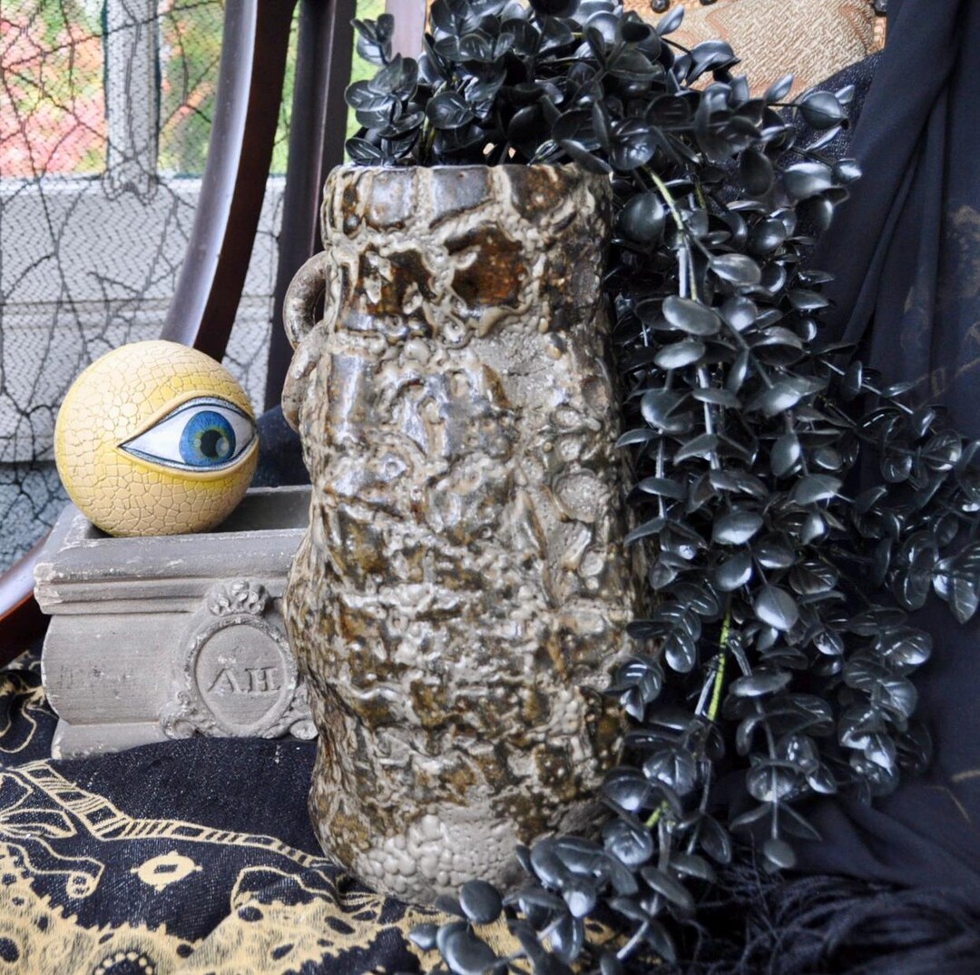 Mysterious Vintage Asian Raku Pottery Jug Vase/textured Sculptural ...