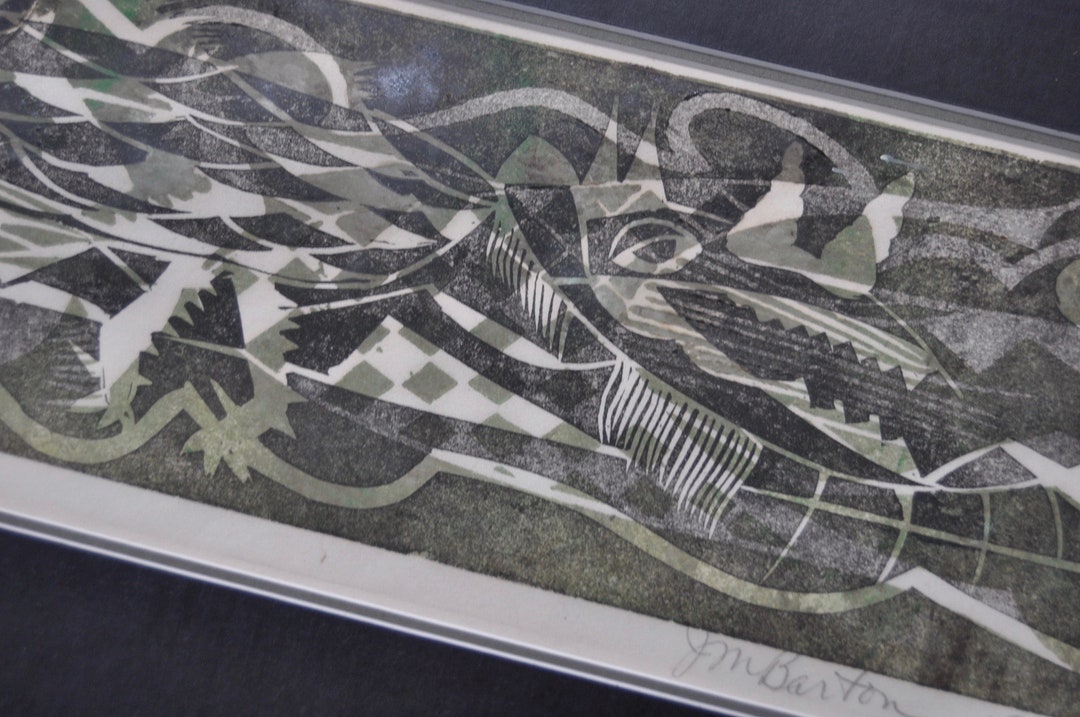 Cubist Crocodile Alligator Wood Block Print by John Murray Barton ...