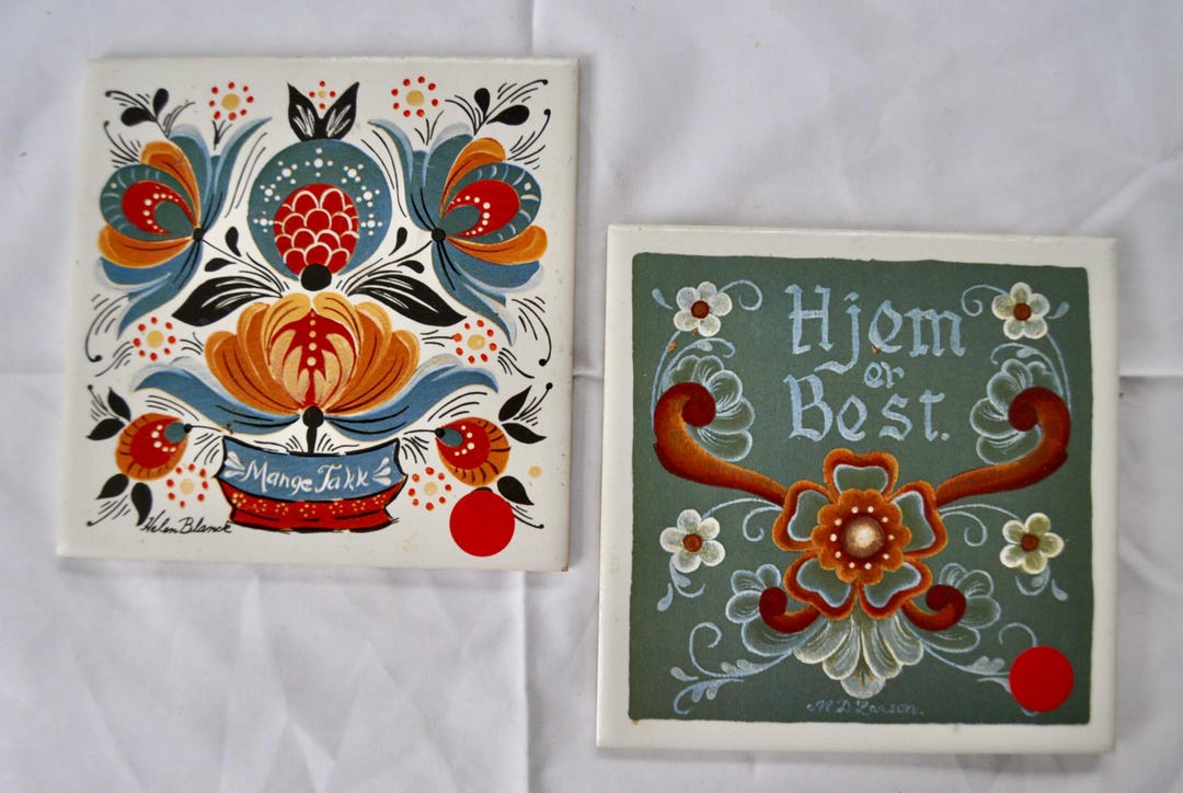 Set of Two Vintage Hygge Ceramic Tiles/danish Decorative Tiles ...