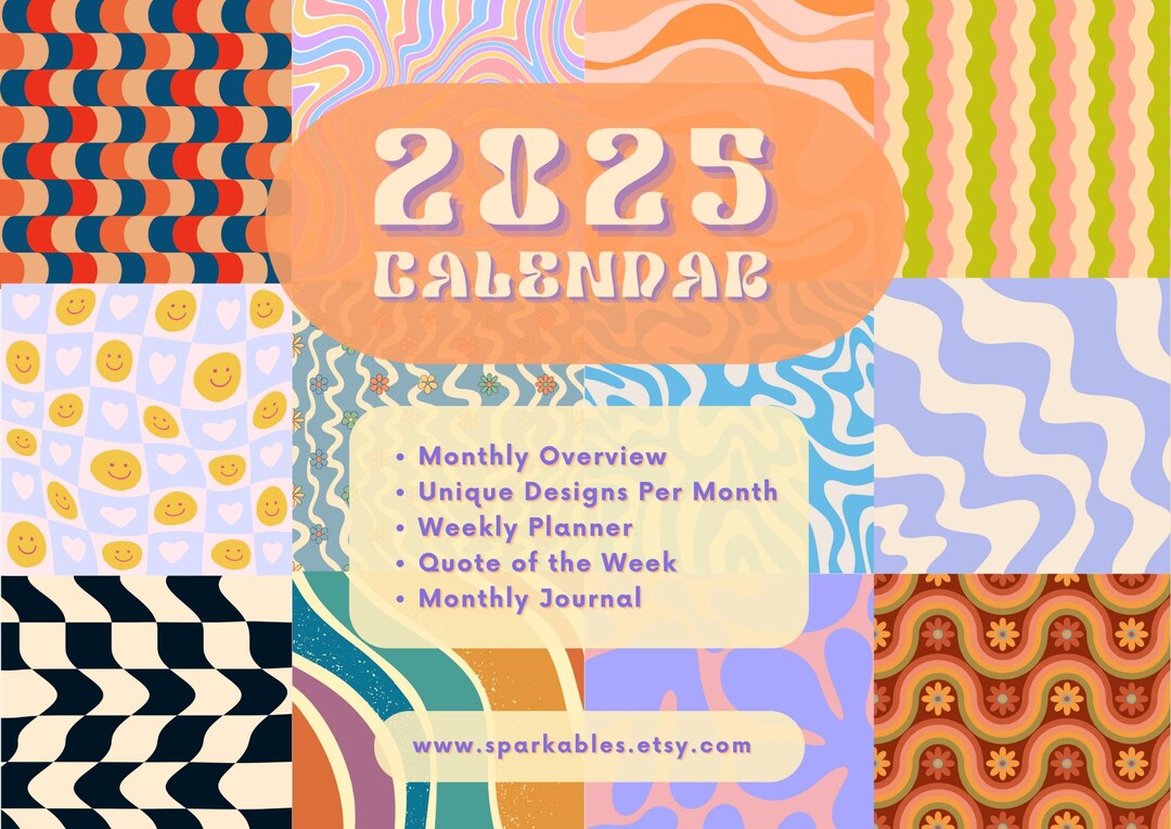 Funky Groovy 2025 Calendar, Planner and Journal-month Overview, Weekly ...