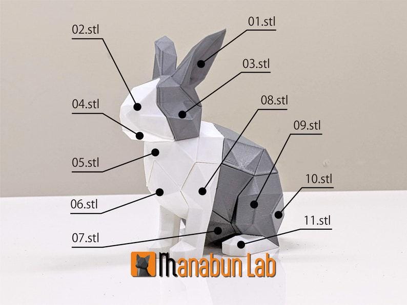 3D Printed Rabbit Puzzle: Magnetic Low Poly Fidget Toy - Etsy