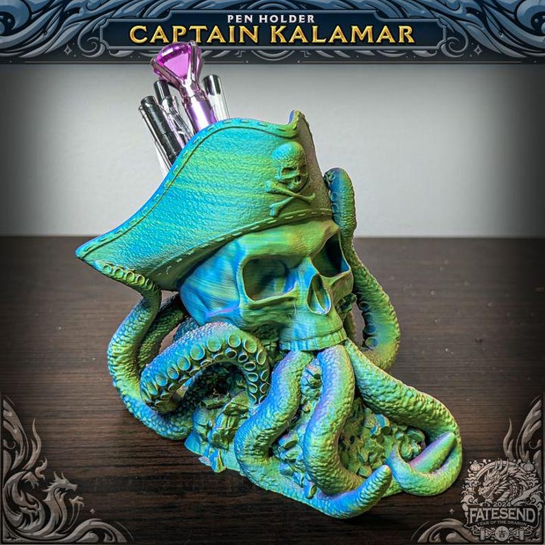 Pirate Skull & Octopus 3D Printed Pen Holder | Captain Kalamar Pen ...