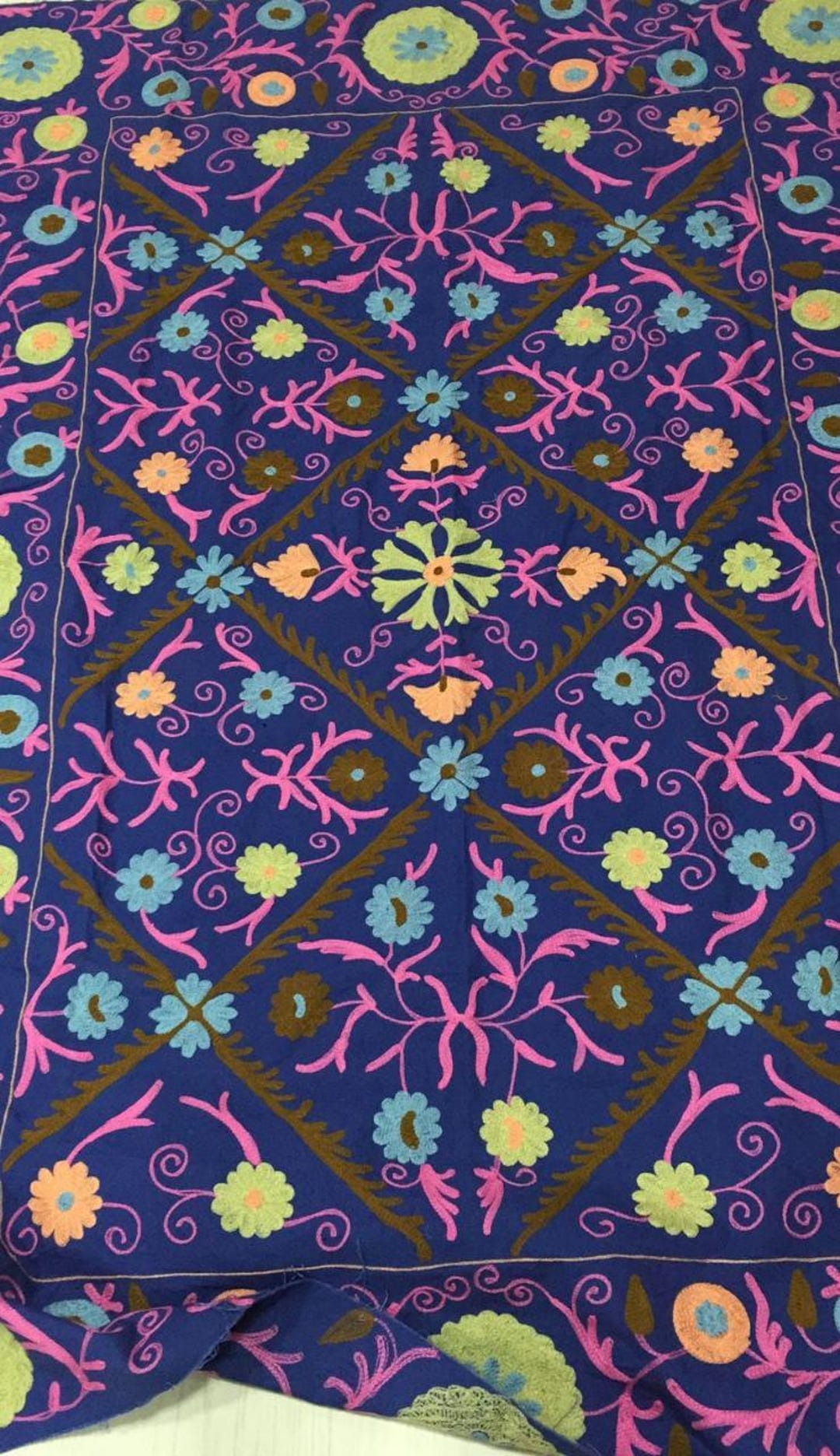 Hand Embroidered Suzani Throw: Indian Floral Tapestry, Uzbek Bedspread ...