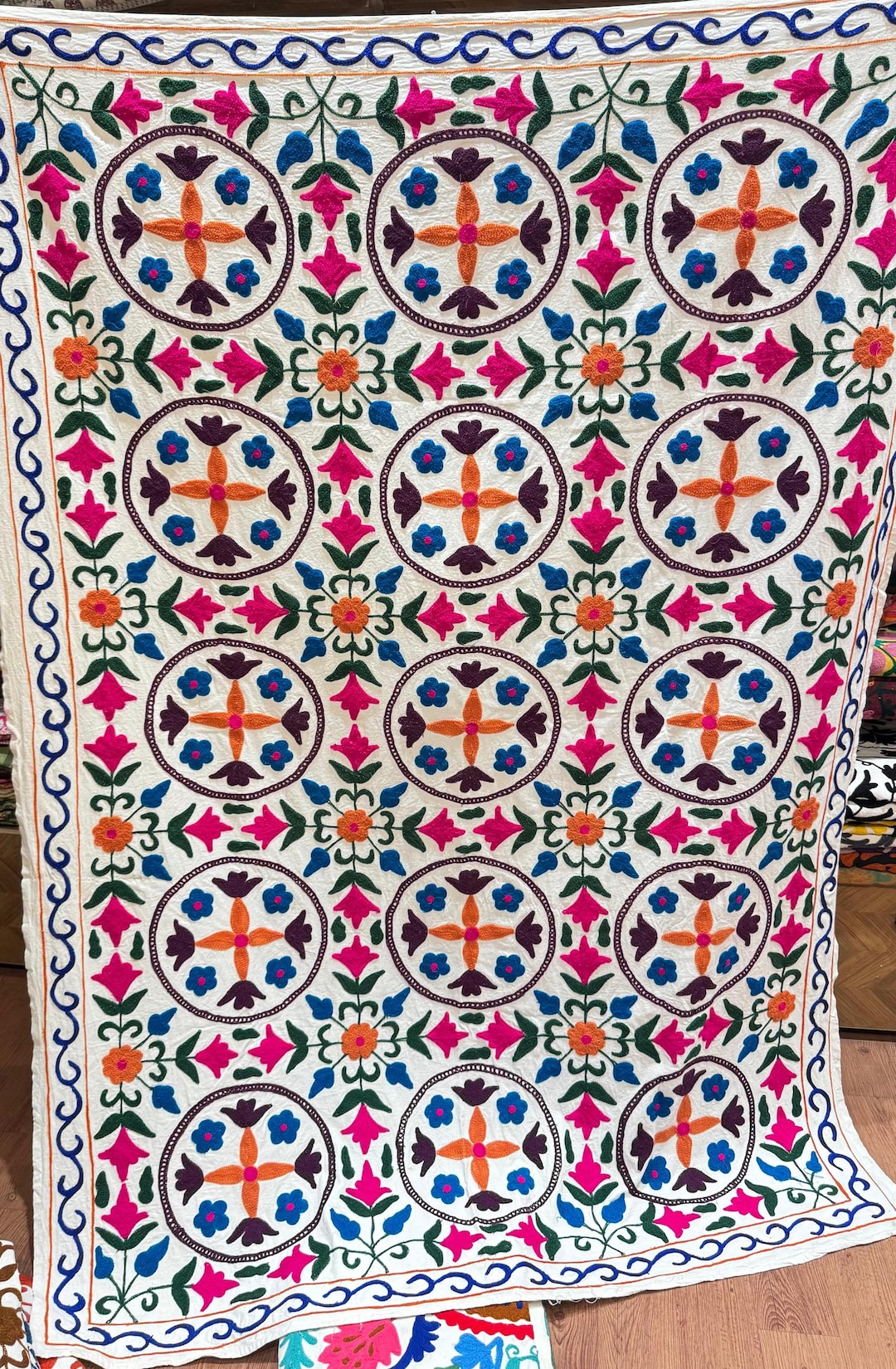 Hand Embroidered Suzani Throw: Indian Floral Tapestry, Uzbek Bedspread ...