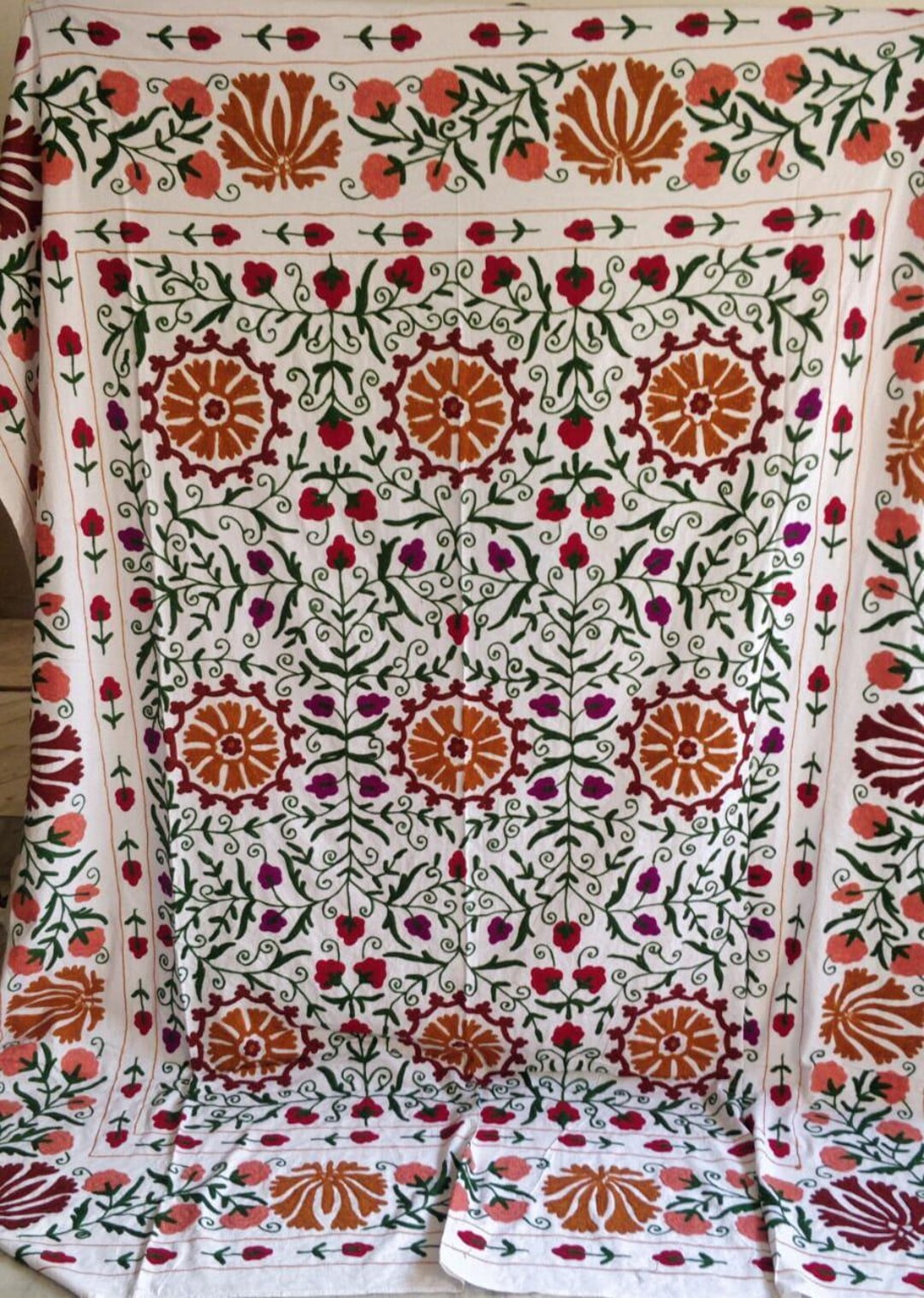 Hand Embroidered Suzani Throw: Indian Floral Tapestry, Uzbek Bedspread ...