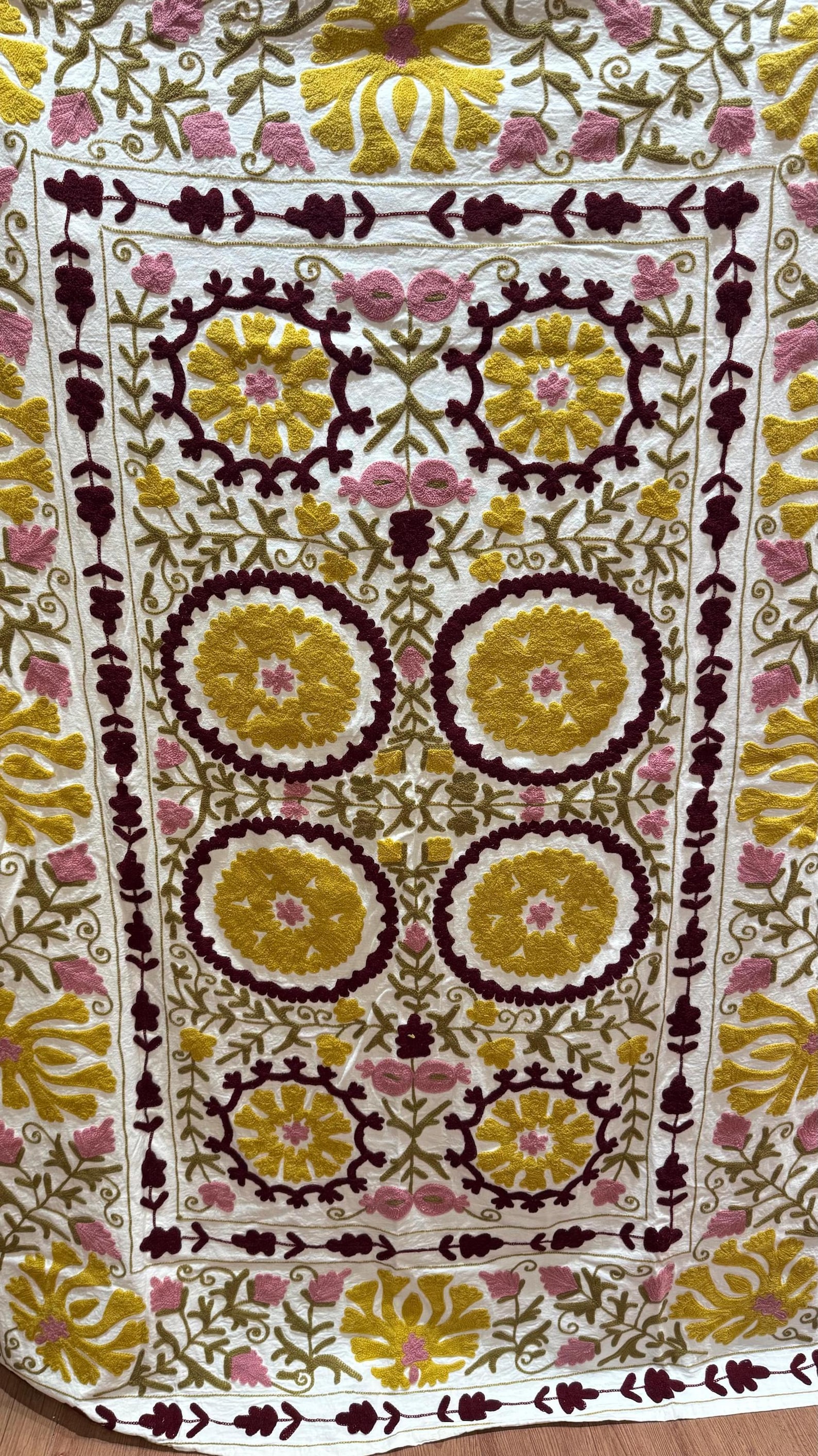 Hand Embroidered Suzani Throw: Indian Floral Tapestry, Uzbek Bedspread ...