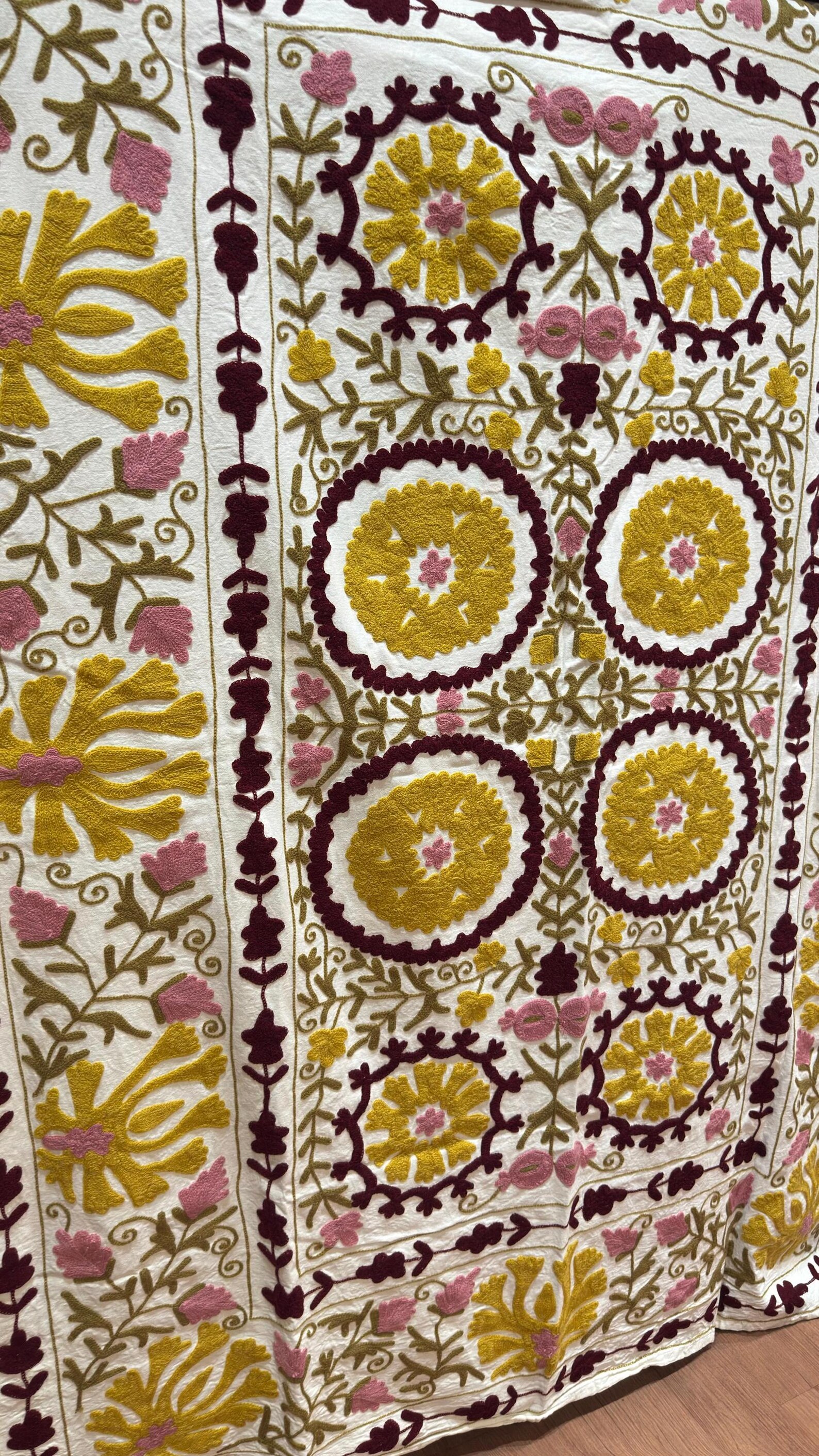 Hand Embroidered Suzani Throw: Indian Floral Tapestry, Uzbek Bedspread ...