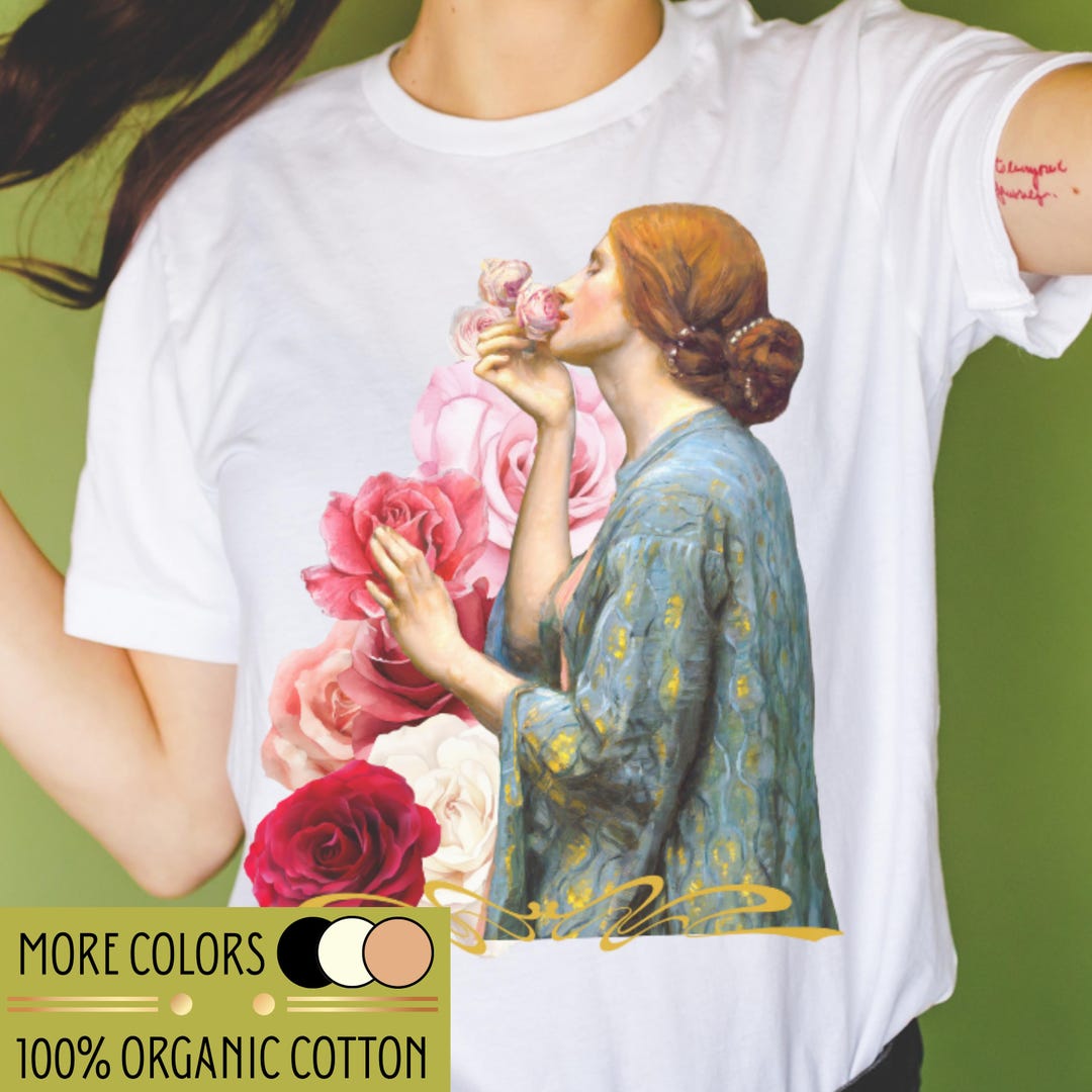 ROSE ART PRINT, Organic Cotton 100% T-shirt Woman, Waterhouse ...