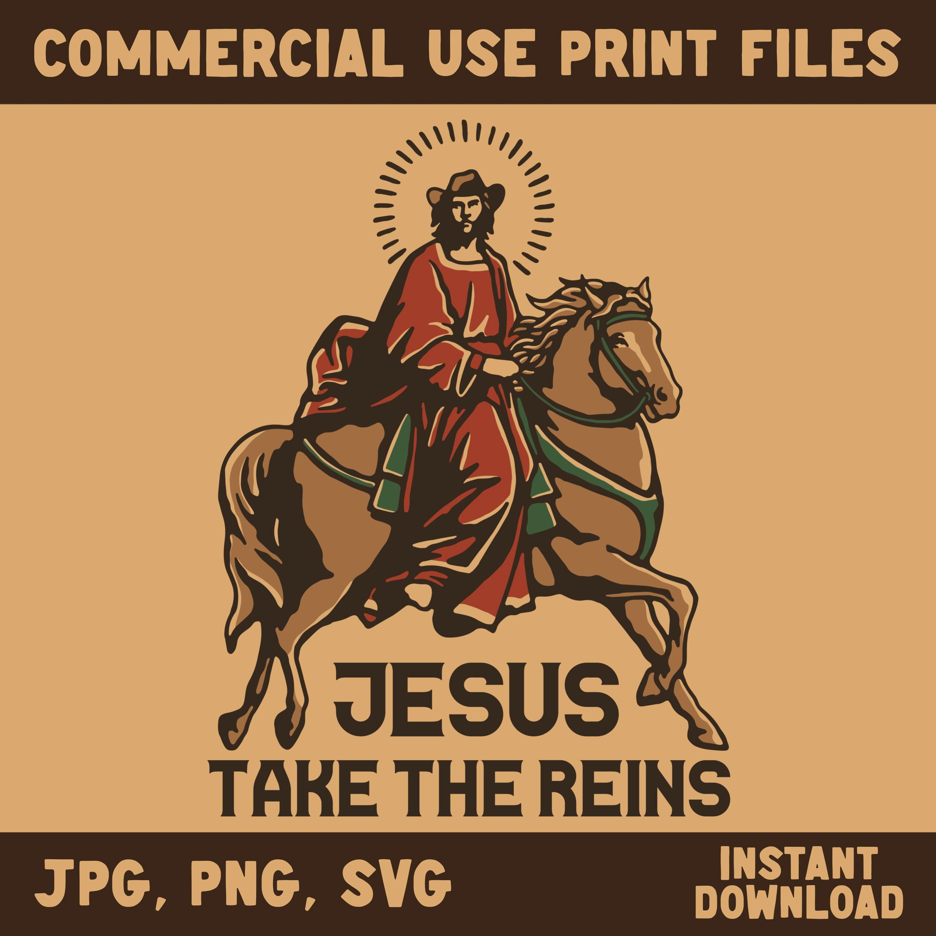 Jesus Cowboy Take the Reins Christian Retro Vintage Jpg Png Svg Design ...