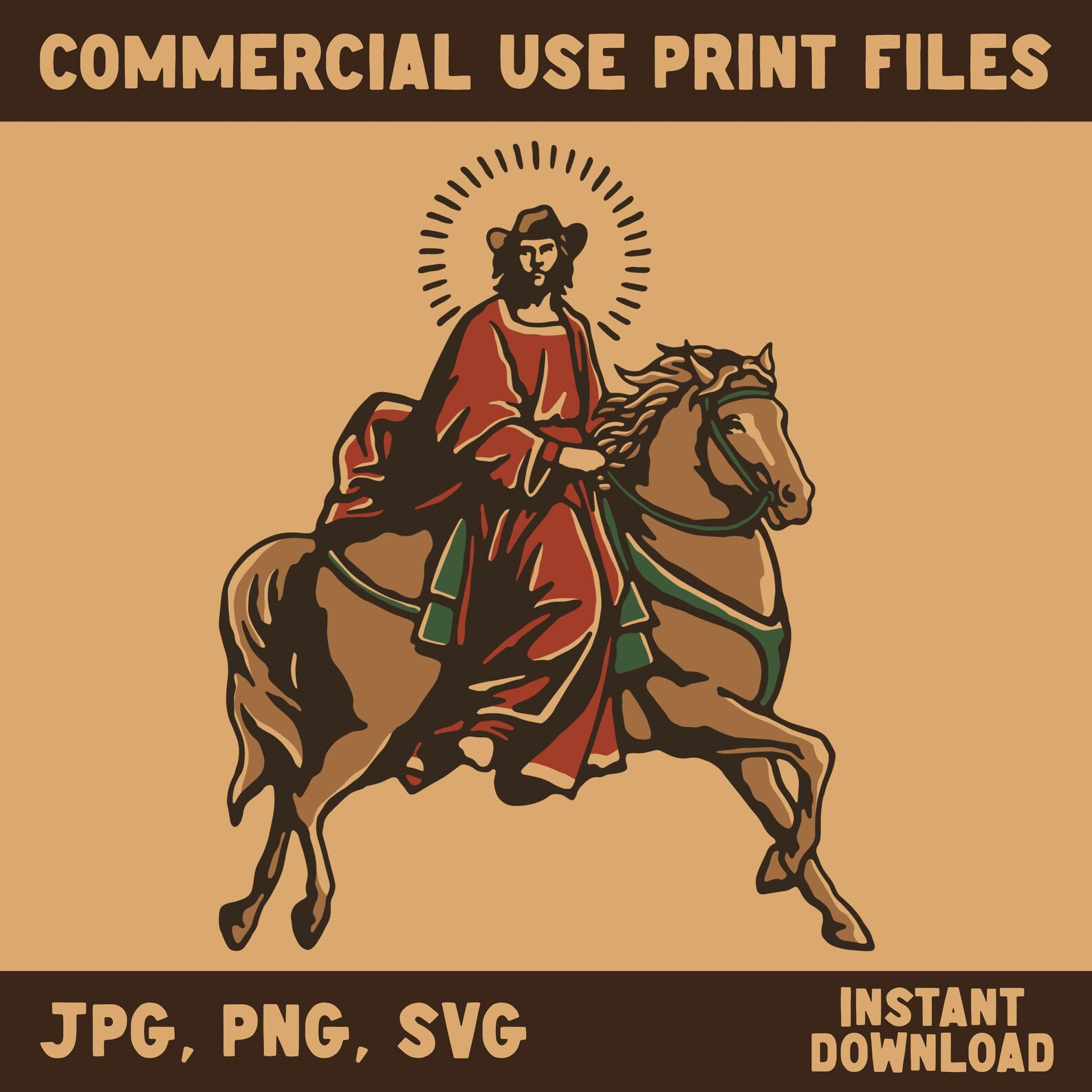 Jesus Cowboy With Horse Christian Retro Vintage Jpg Png Svg Design for ...