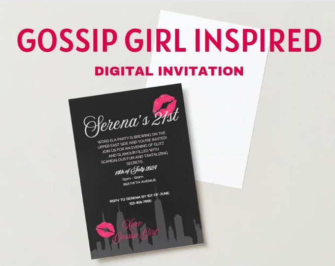 Gossip Girl Themed Party Invitation & Drink Menu Customizable Digital ...