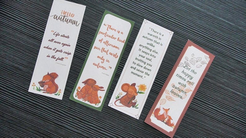 Cute Autumn Printable Bookmarks Set 4 Cozy Designs With Fall Quotes PDF ...