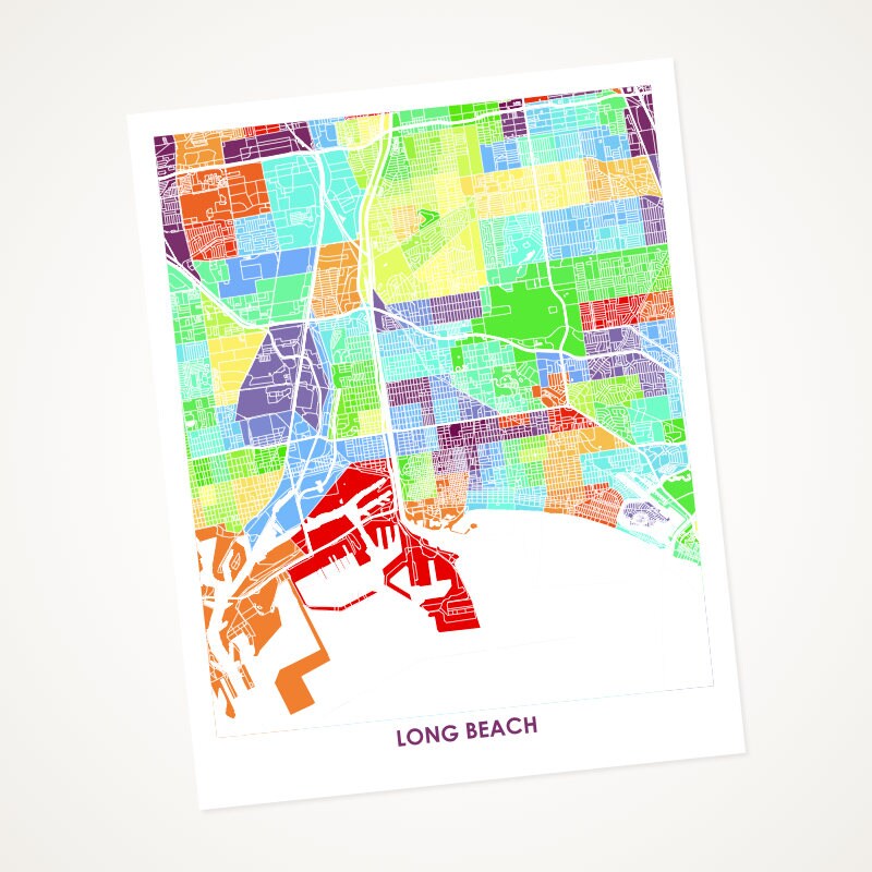 Impresión de mapas de Juanitas Long Beach. Usted elige los colores y el ...