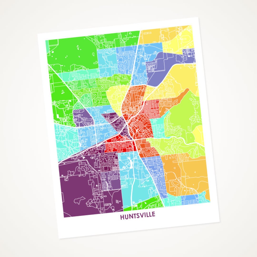 Huntsville Map Print. CUSTOM Colors and Size. Map of Huntsville AL ...