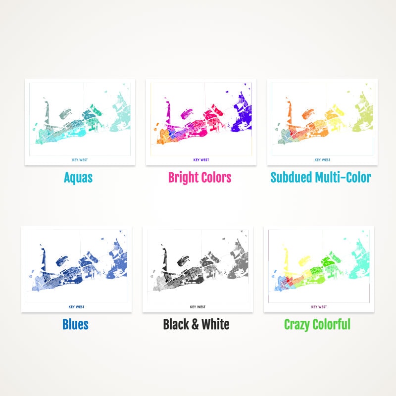 Juanitas Key West Map Print. Choose the Colors and Size. Florida Keys ...