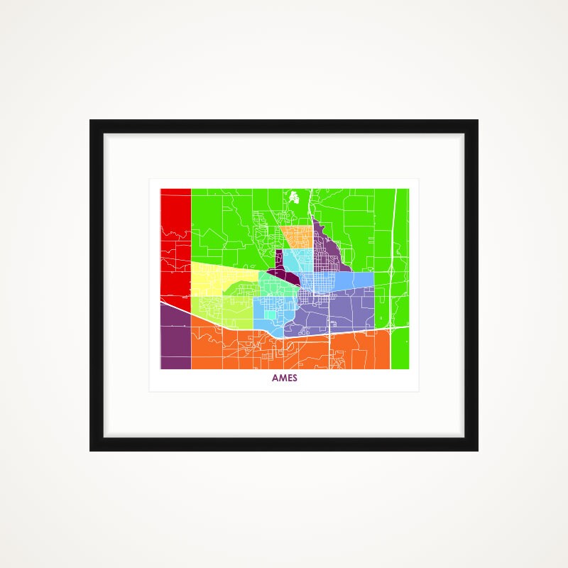 Ames Map Print. Pick the Colors and Size. Iowa State - Etsy