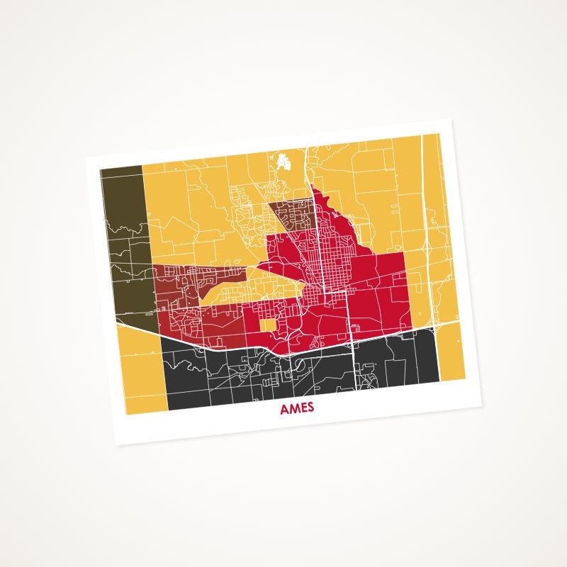 Ames Map Print. Pick the Colors and Size. Iowa State - Etsy