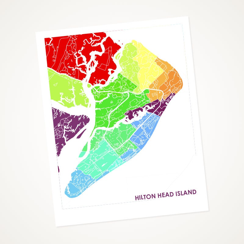 Hilton Head Island Map Print. CUSTOM Colors and Size. Map of Hilton ...
