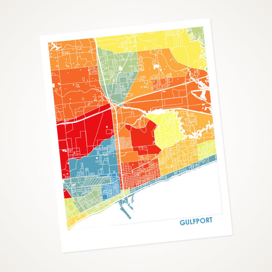 Gulfport Map Print. Choose the Colors and Size. Mississippi Gulf Coast ...