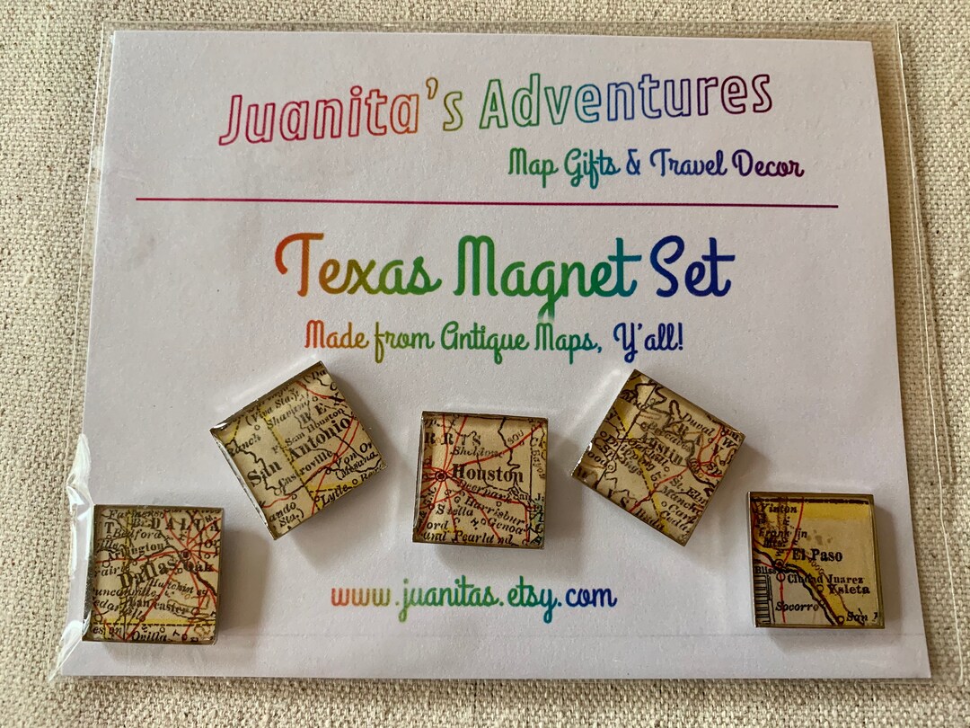Texas Map Magnets. Made From Antique Maps for Your Kitchen, or Your ...