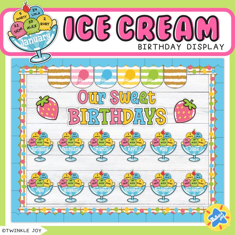 Ice Cream Birthday Display: Classroom Bulletin Board Kit (digital ...
