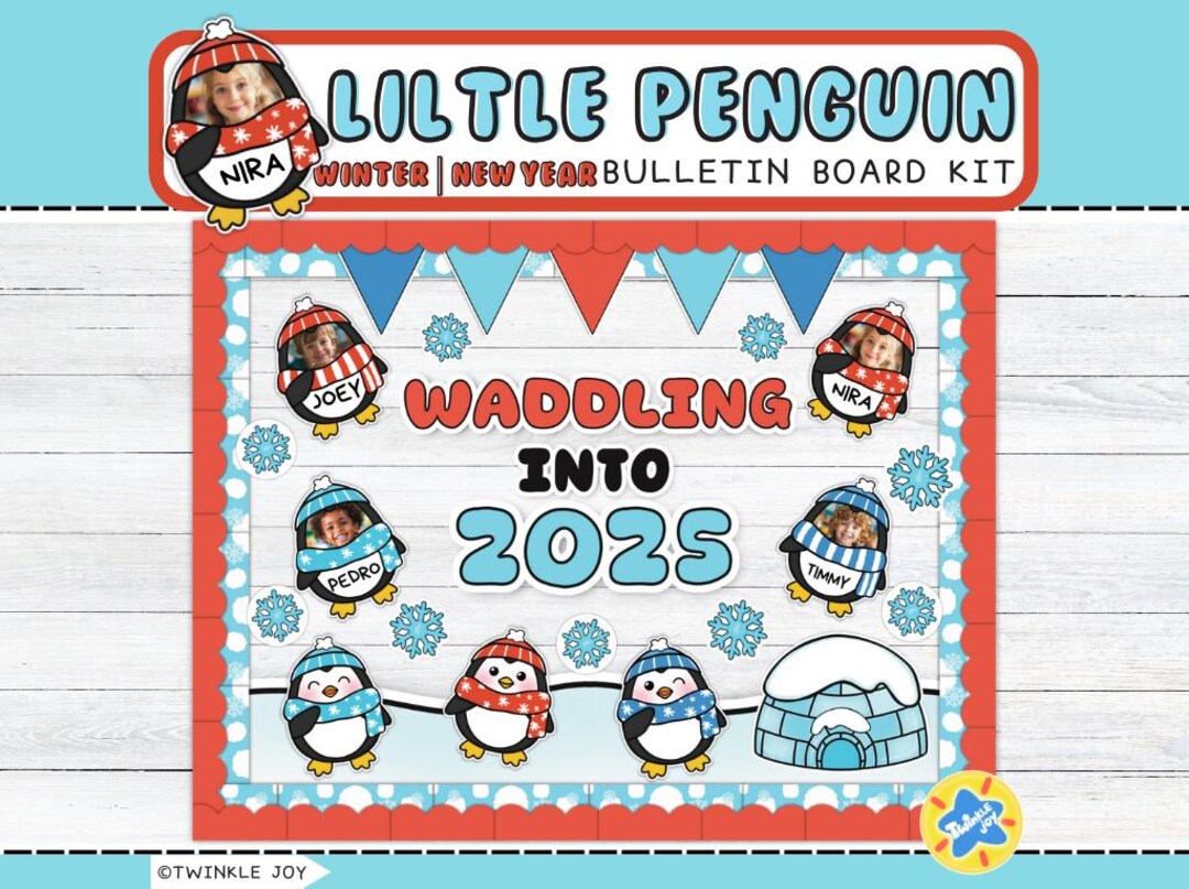 Penguin Waddling Into Winter, New Year Bulletin Board Kit | January ...