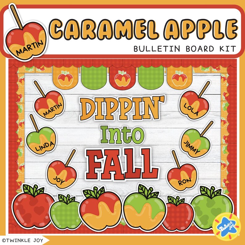 Caramel Apples Bulletin Board Kit and Name Tags : Fall Classroom Decor ...