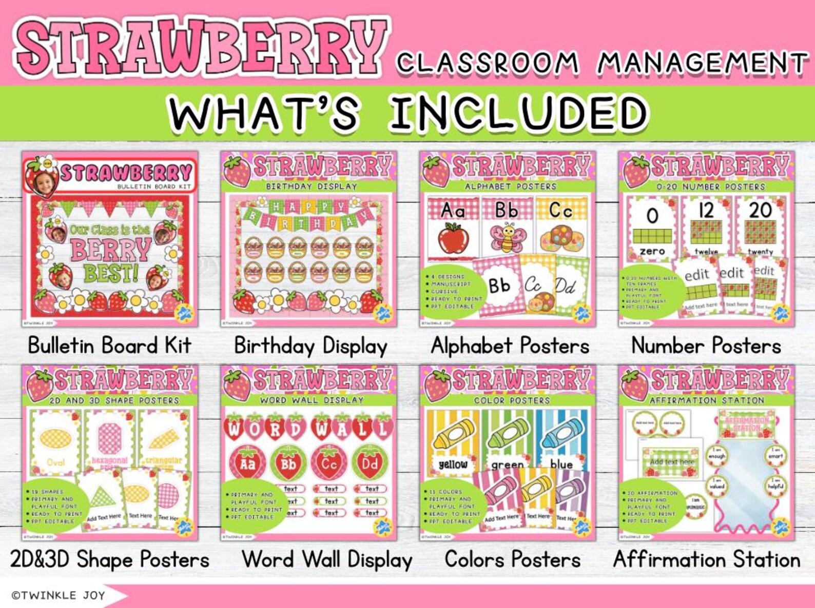 Strawberry Classroom Decor Bundle: Editable Posters & Bulletin Board ...