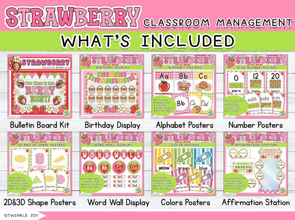 Strawberry Classroom Decor Bundle: Editable Posters & Bulletin Board ...