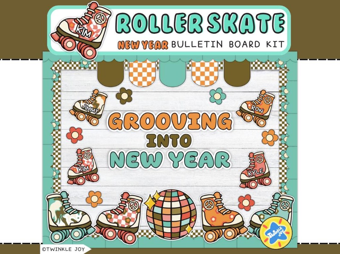 Groovy Retro Roller Skate New Year Bulletin Board Kit January Bulletin ...
