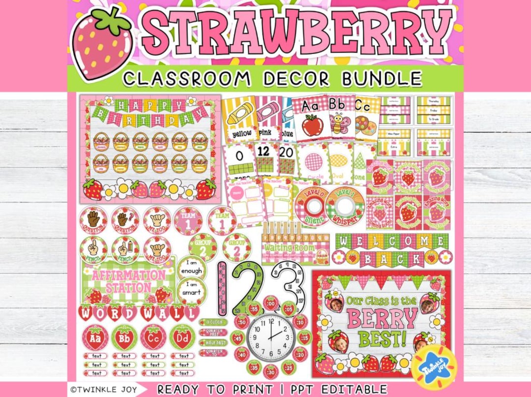 Strawberry Classroom Decor Bundle: Editable Posters & Bulletin Board ...