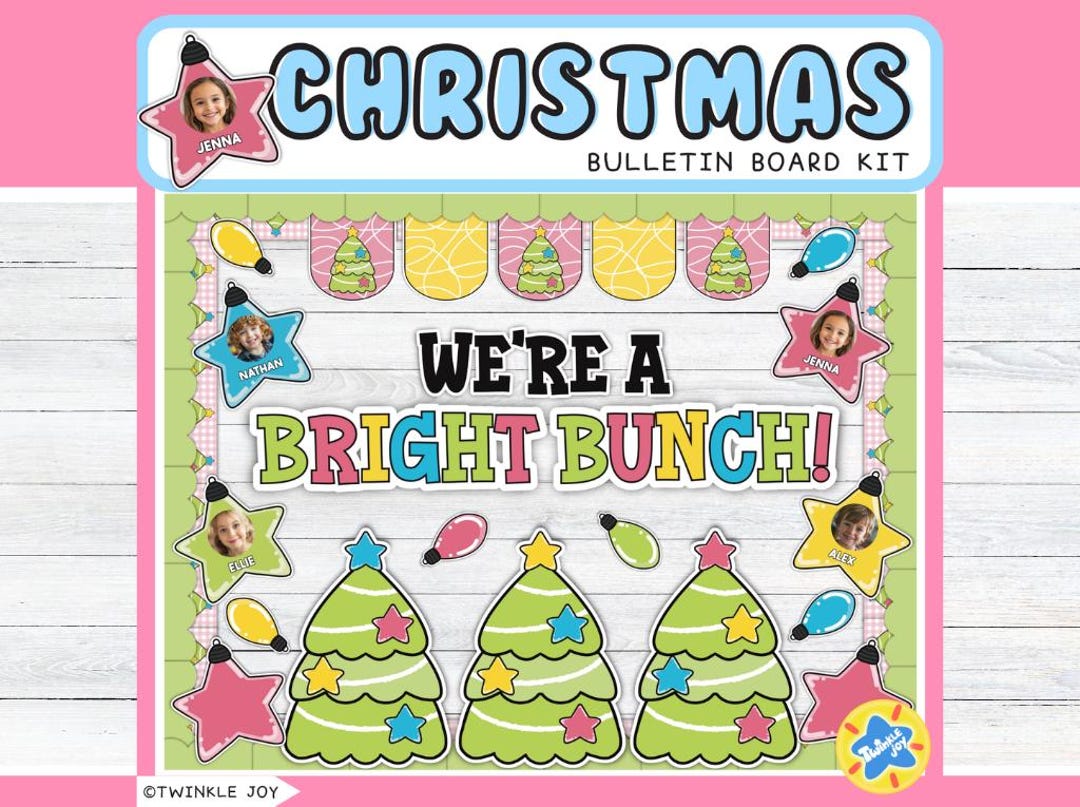 Merry and Bright Christmas Bulletin Board Kit & Name Tags | December ...