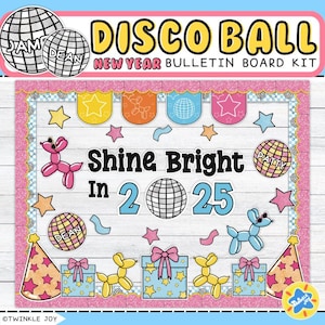 Retro Shimmer Disco Ball New Year Bulletin Board Kit | January Bulletin ...