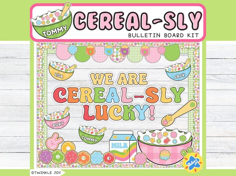 St. Patrick's Day Bulletin Board Kit: Cereal-sly Lucky Classroom Decor ...