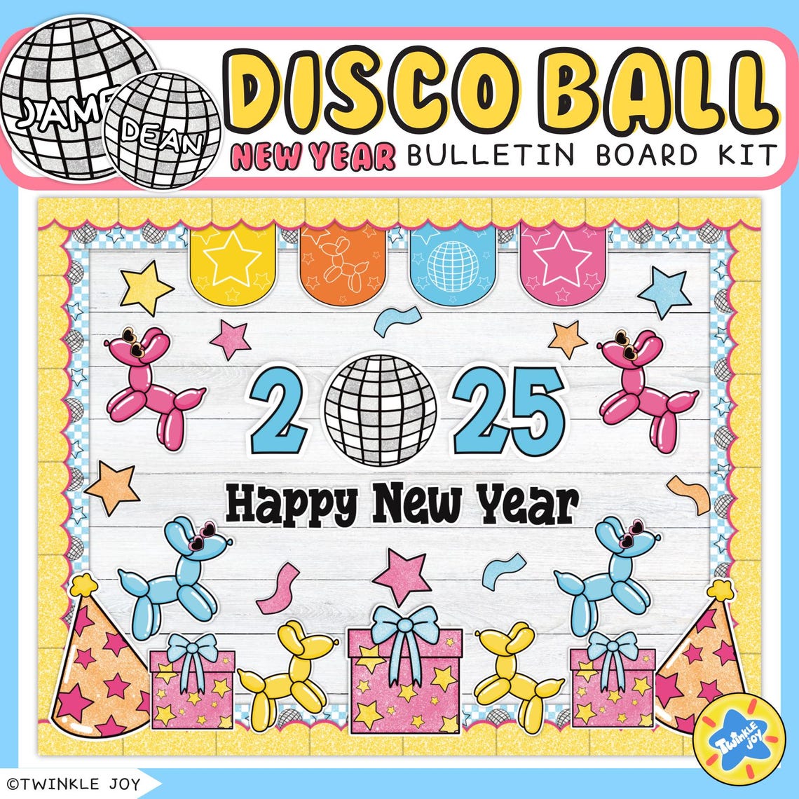 Retro Shimmer Disco Ball New Year Bulletin Board Kit | January Bulletin ...