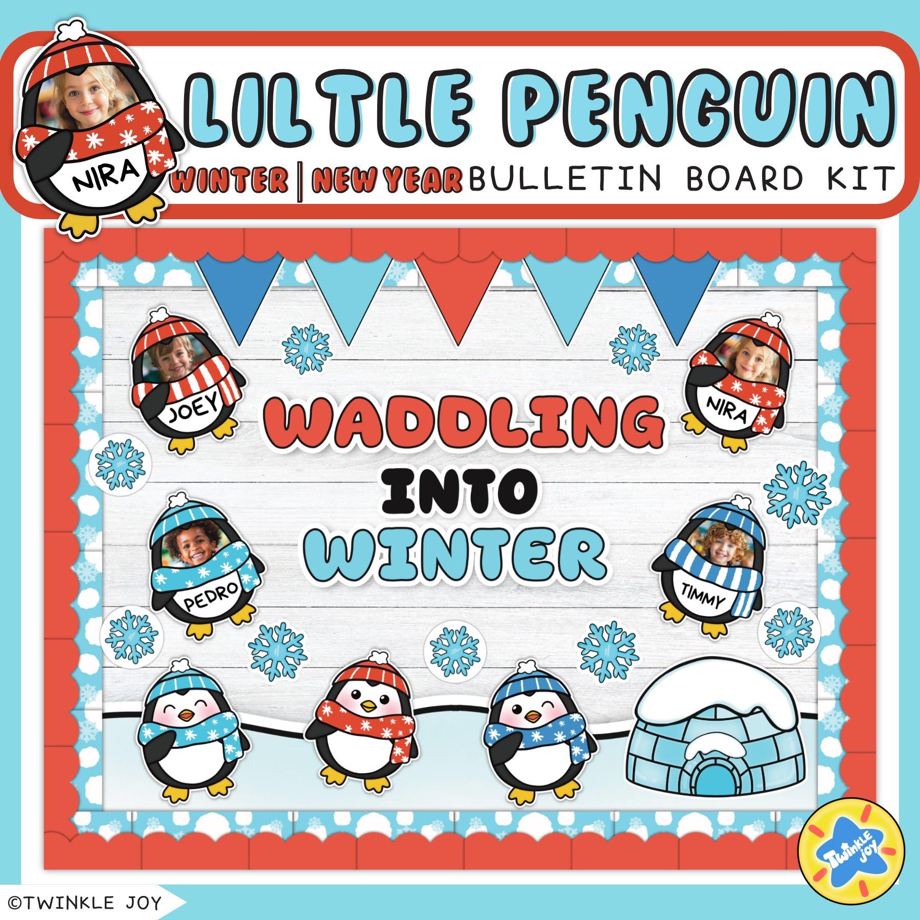 Penguin Winter Bulletin Board Kit: New Year Classroom Decor (digital ...